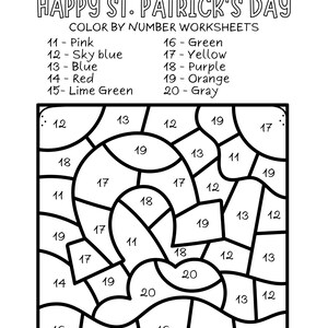 St. Patrick's Day Color by Number Worksheets (ENGLISH) - Etsy