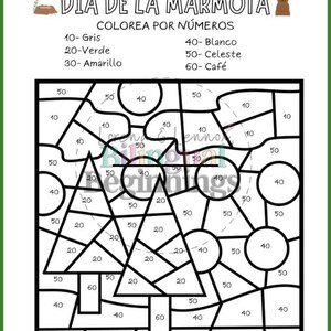 Groundhog Day Color by Number Printables in Spanish (6) - Etsy