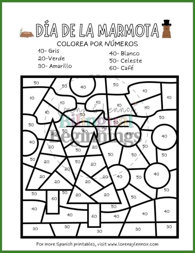 Groundhog Day Color by Number Printables in Spanish (6) - Etsy