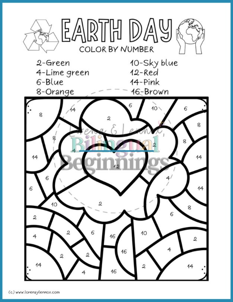 Earth Day Color by Number Printables - English Edition - Etsy