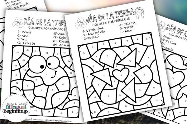Earth Day Color by Number Printables in Spanish - Etsy