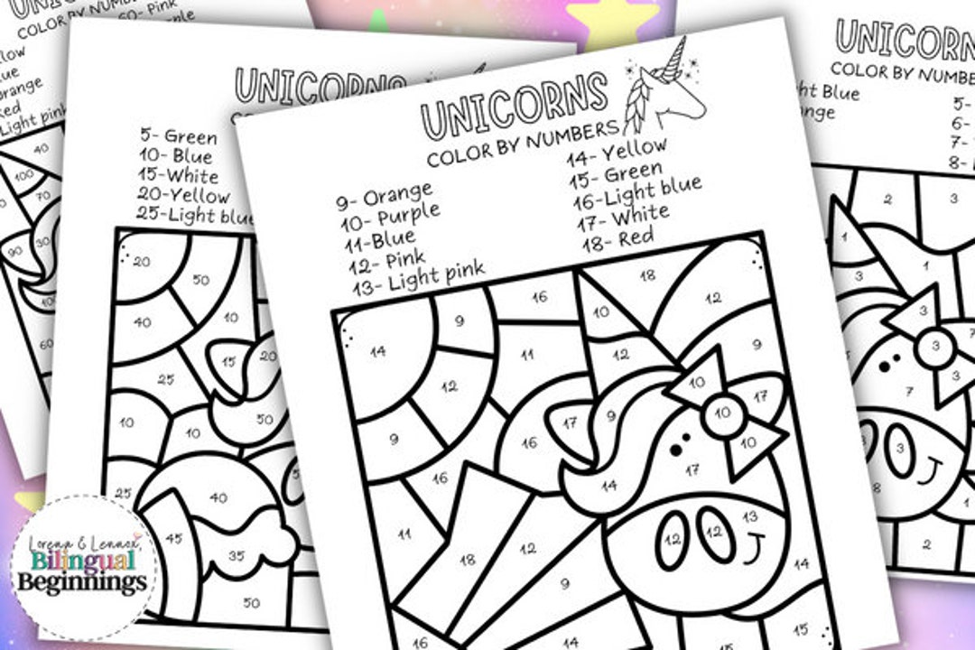 Color by Number Unicorn Coloring Pages in English - Etsy