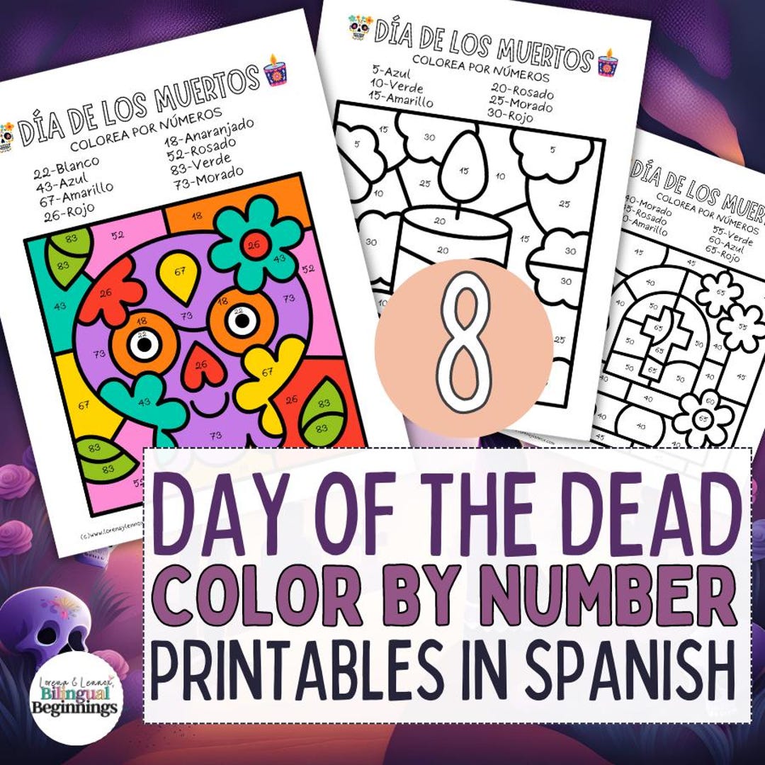 8 Day of the Dead Color by Number Printables in Spanish - Etsy