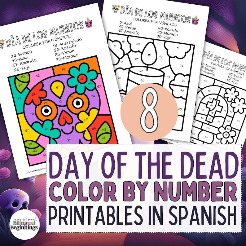 8 Day of the Dead Color by Number Printables in Spanish - Etsy