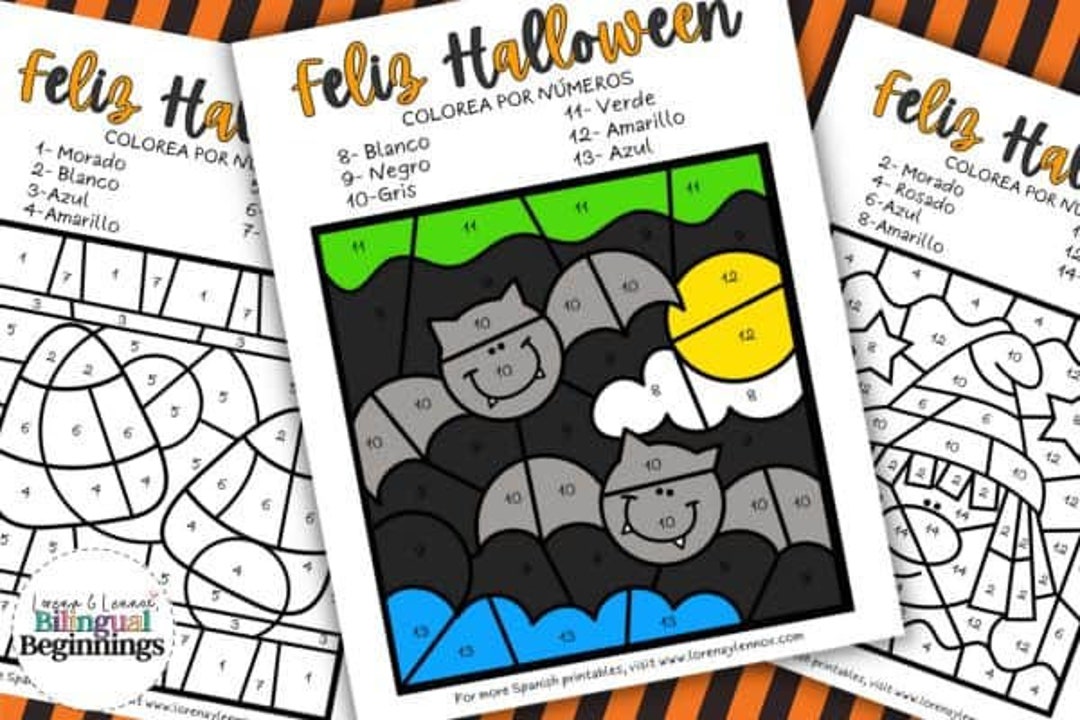 Halloween Color by Number Pages in Spanish for Kids - Etsy