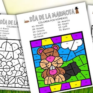 Groundhog Day Color by Number Printables in Spanish (6) - Etsy