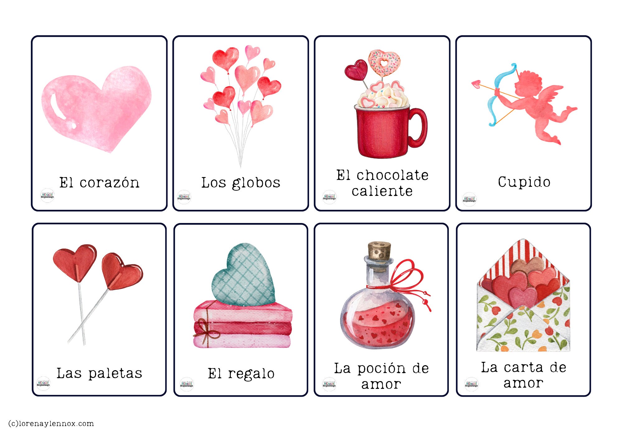 20 Valentine's Day Flashcards in Spanish! - Etsy
