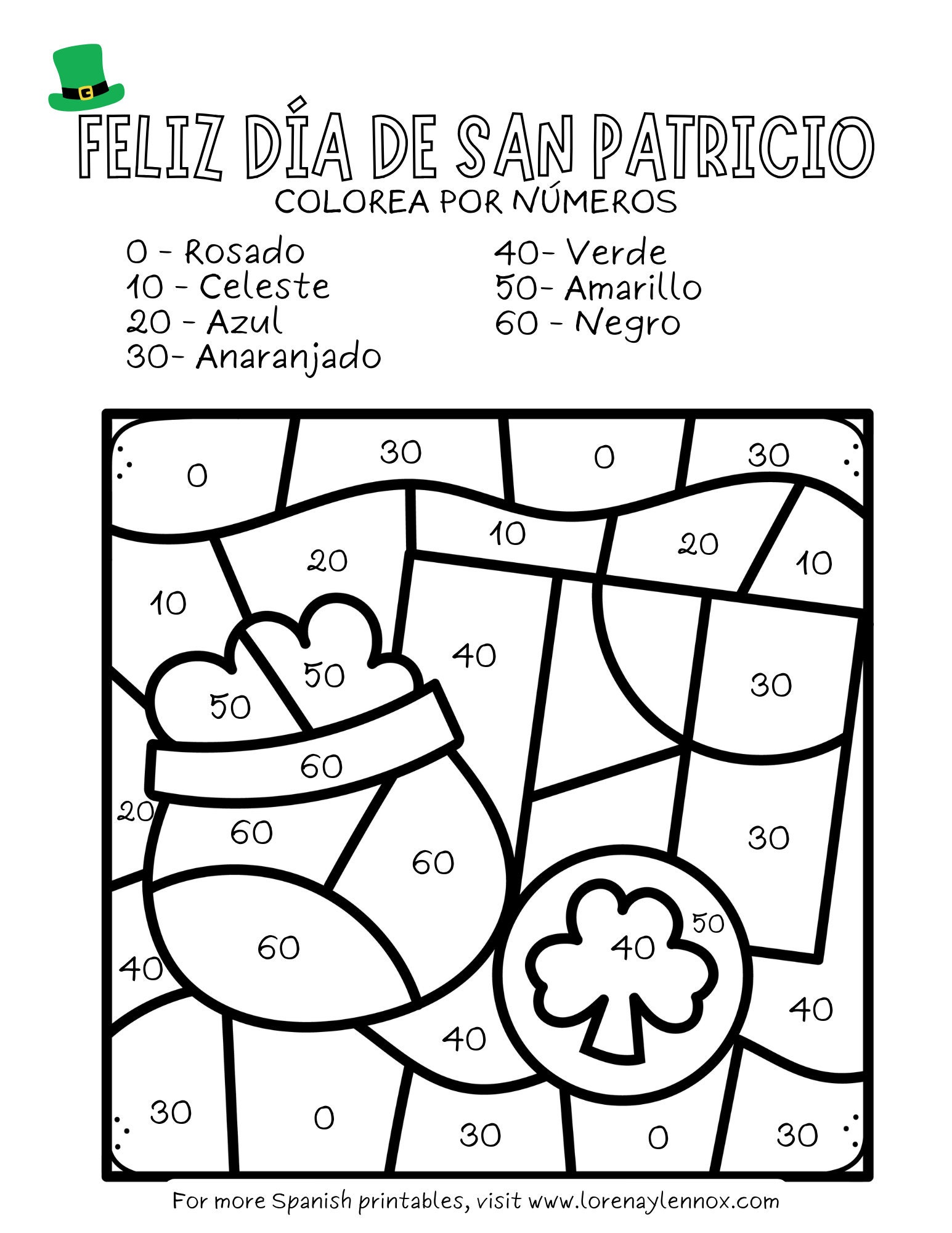 St. Patrick’s Day Color by Number in Spanish - Etsy