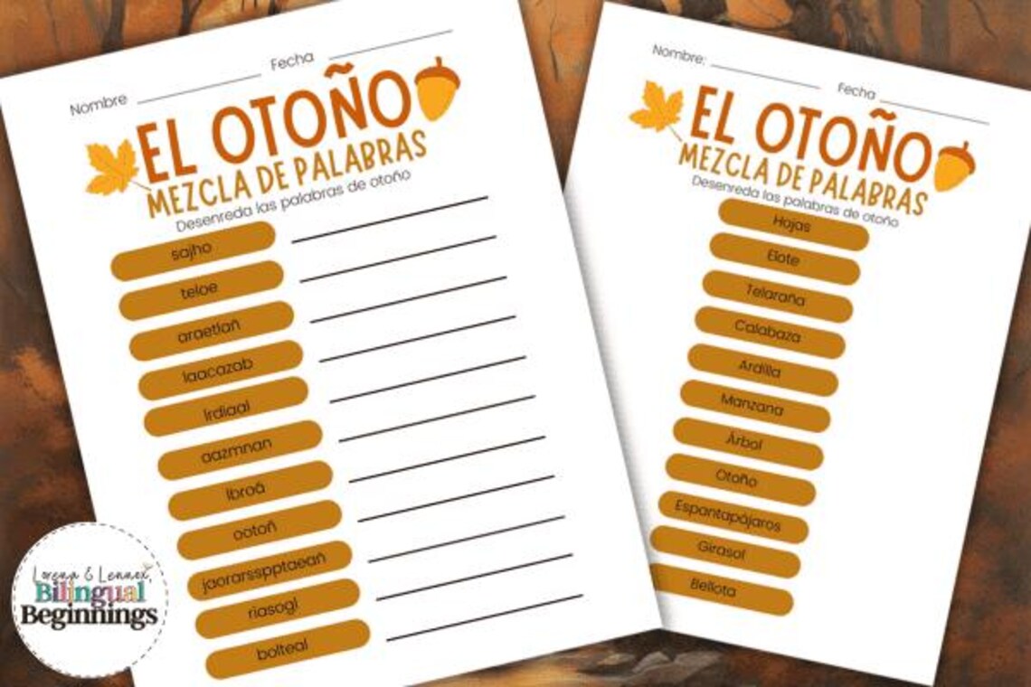 Fall Word Scramble in Spanish - Etsy