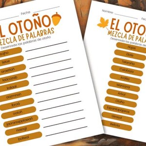 Fall Word Scramble in Spanish - Etsy