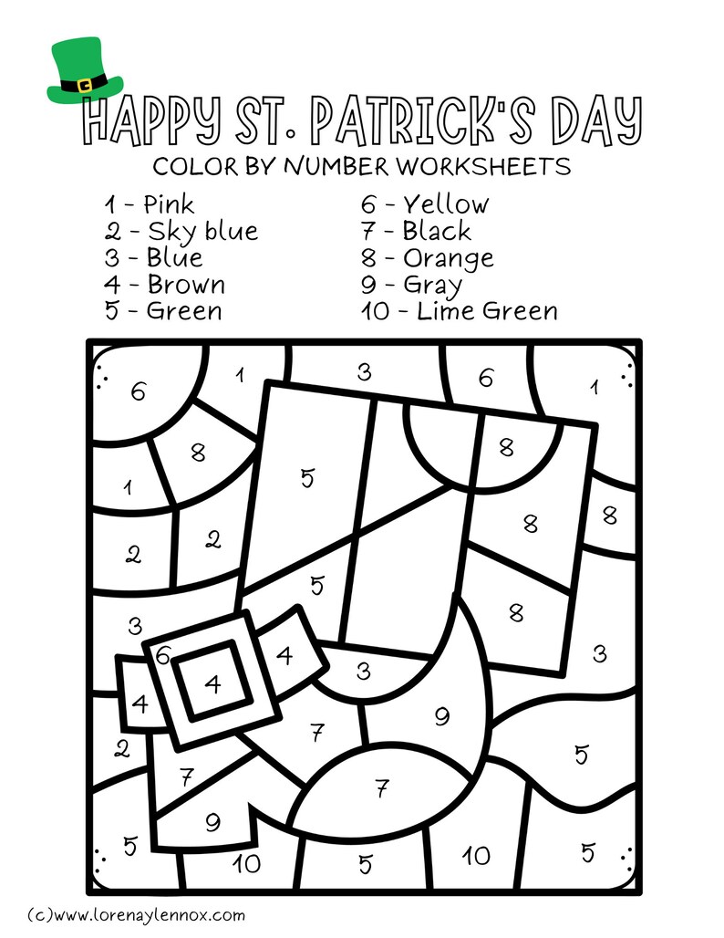 St. Patrick's Day Color by Number Worksheets (ENGLISH) - Etsy
