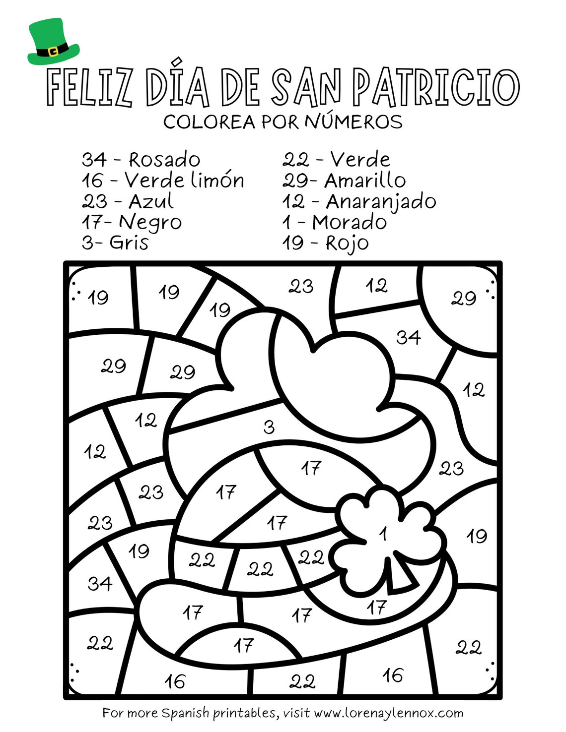 St. Patrick’s Day Color by Number in Spanish - Etsy