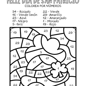 St. Patrick’s Day Color by Number in Spanish - Etsy