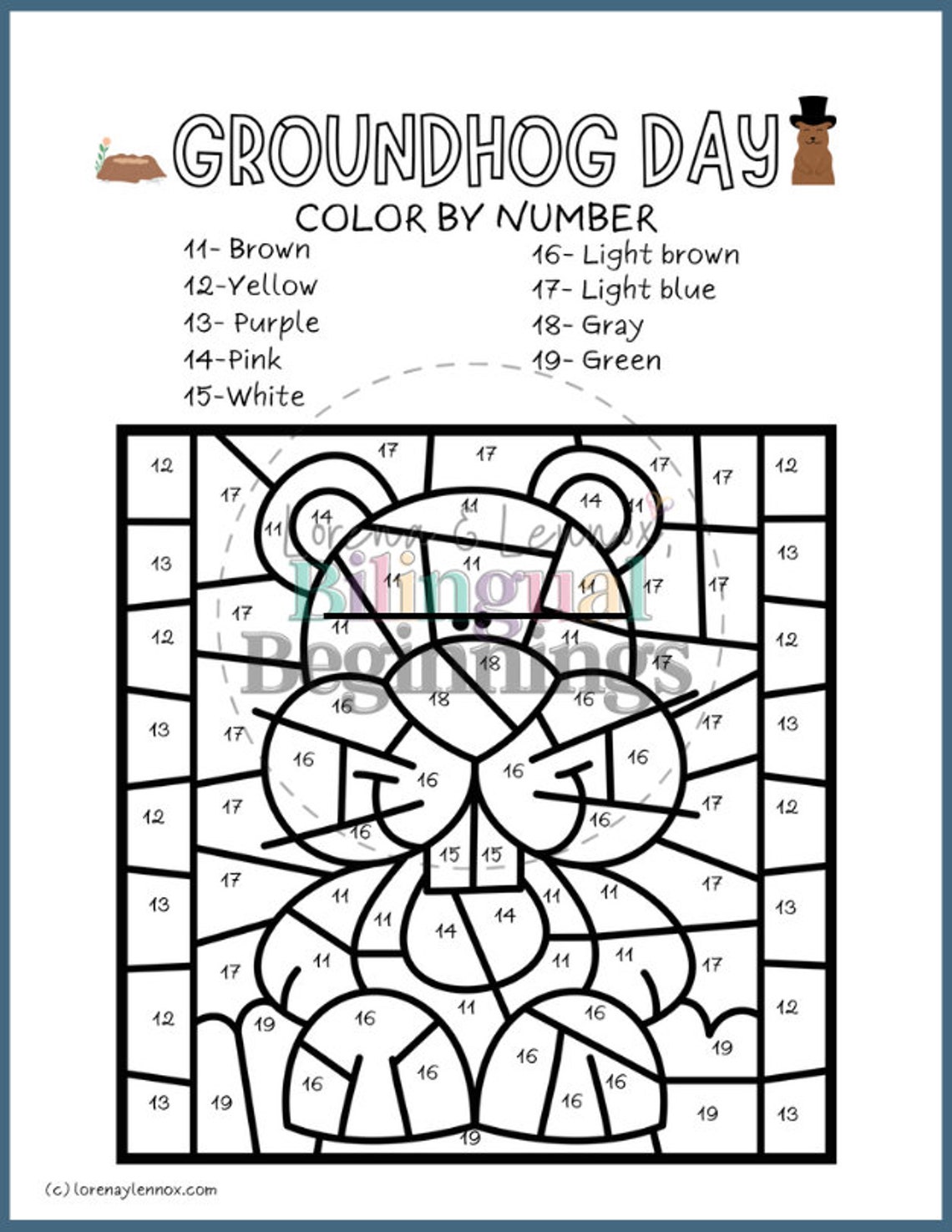 Groundhog Day Color by Number Printables english - Etsy