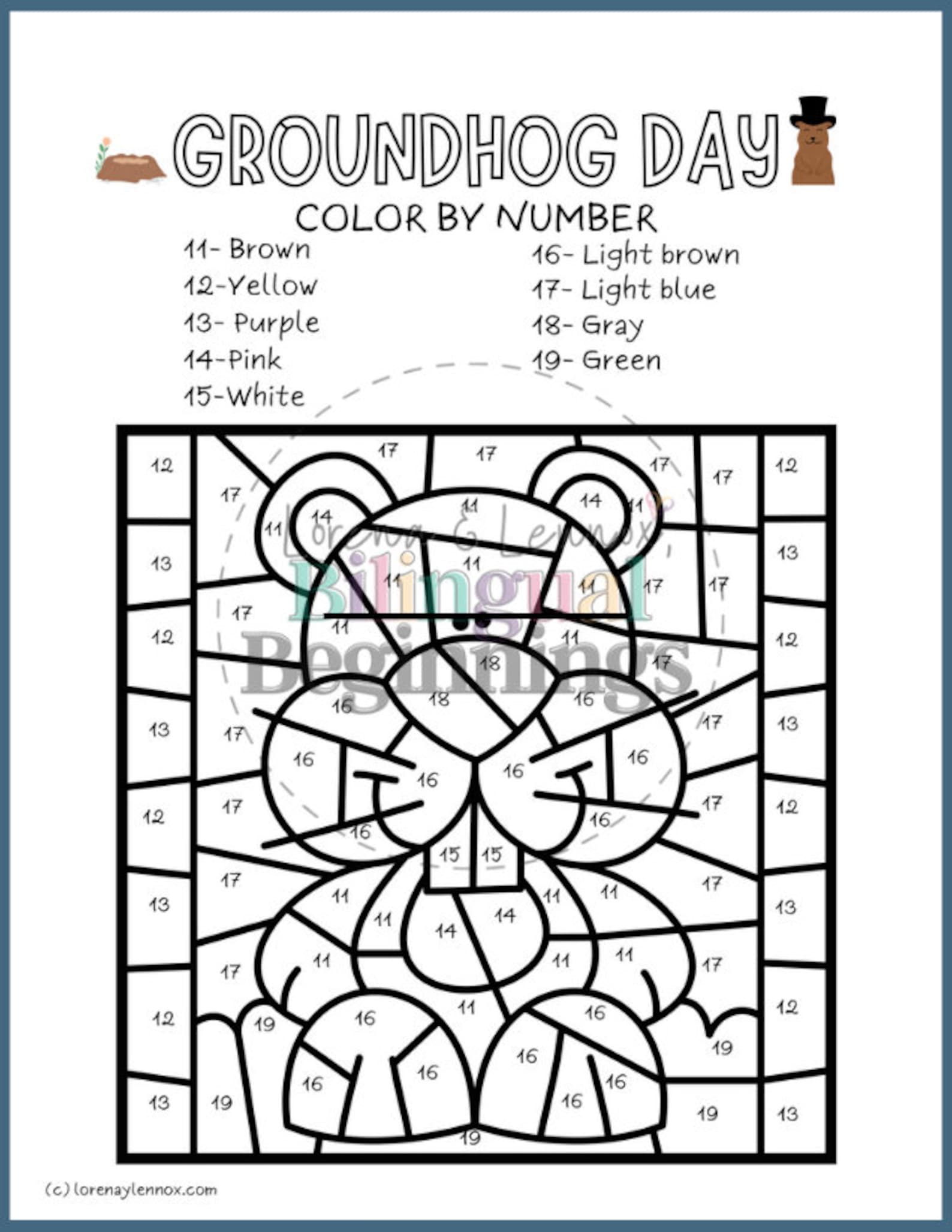 Groundhog Day Color by Number Printables english - Etsy