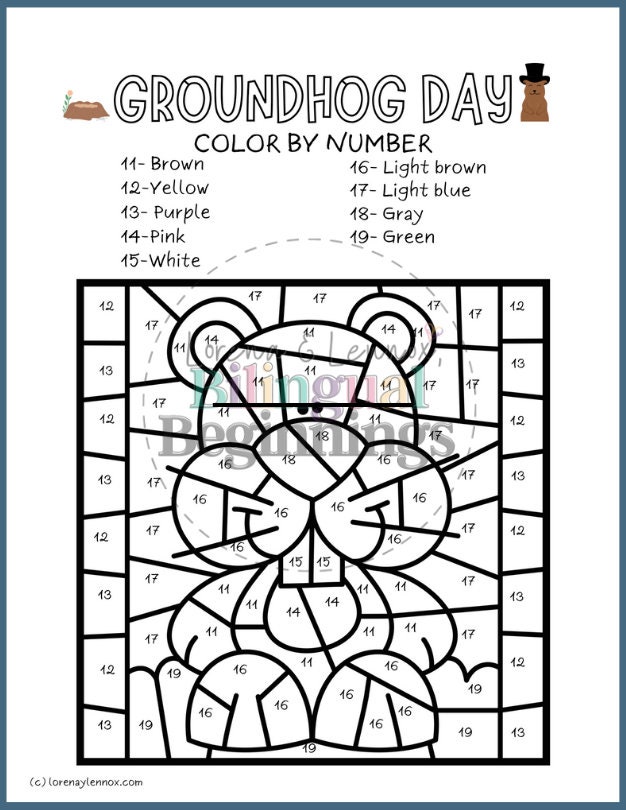 Groundhog Day Color by Number Printables english - Etsy