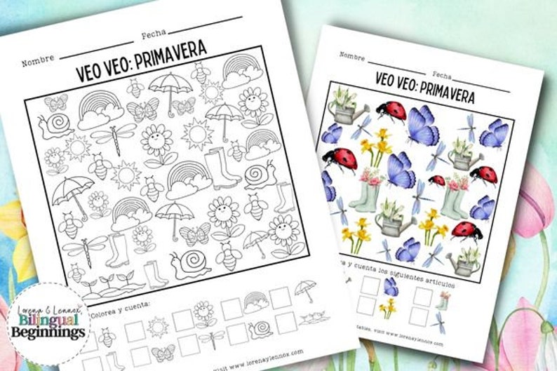 Spring I Spy Printable Worksheets in Spanish - Etsy