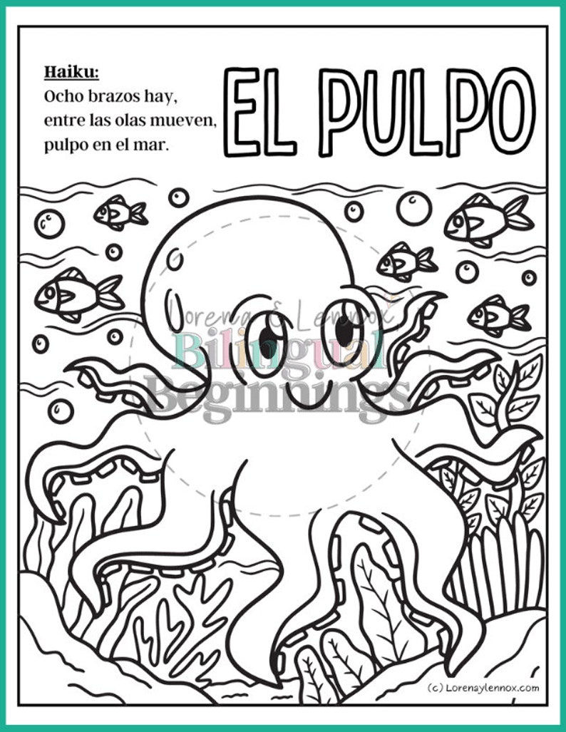 10 Ocean Animals Coloring Pages in Spanish - Etsy