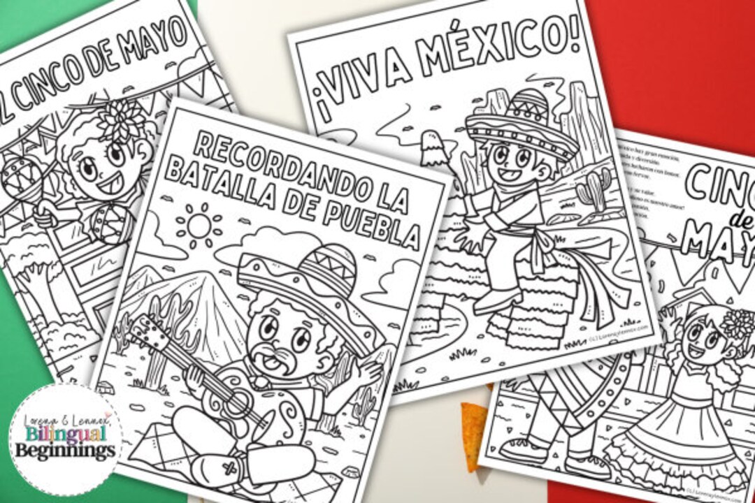 6 Cinco De Mayo Bilingual Coloring Pages - Etsy