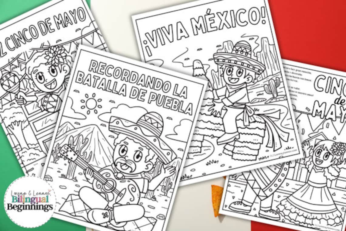 6 Cinco De Mayo Bilingual Coloring Pages - Etsy