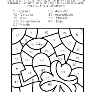 St. Patrick’s Day Color by Number in Spanish - Etsy