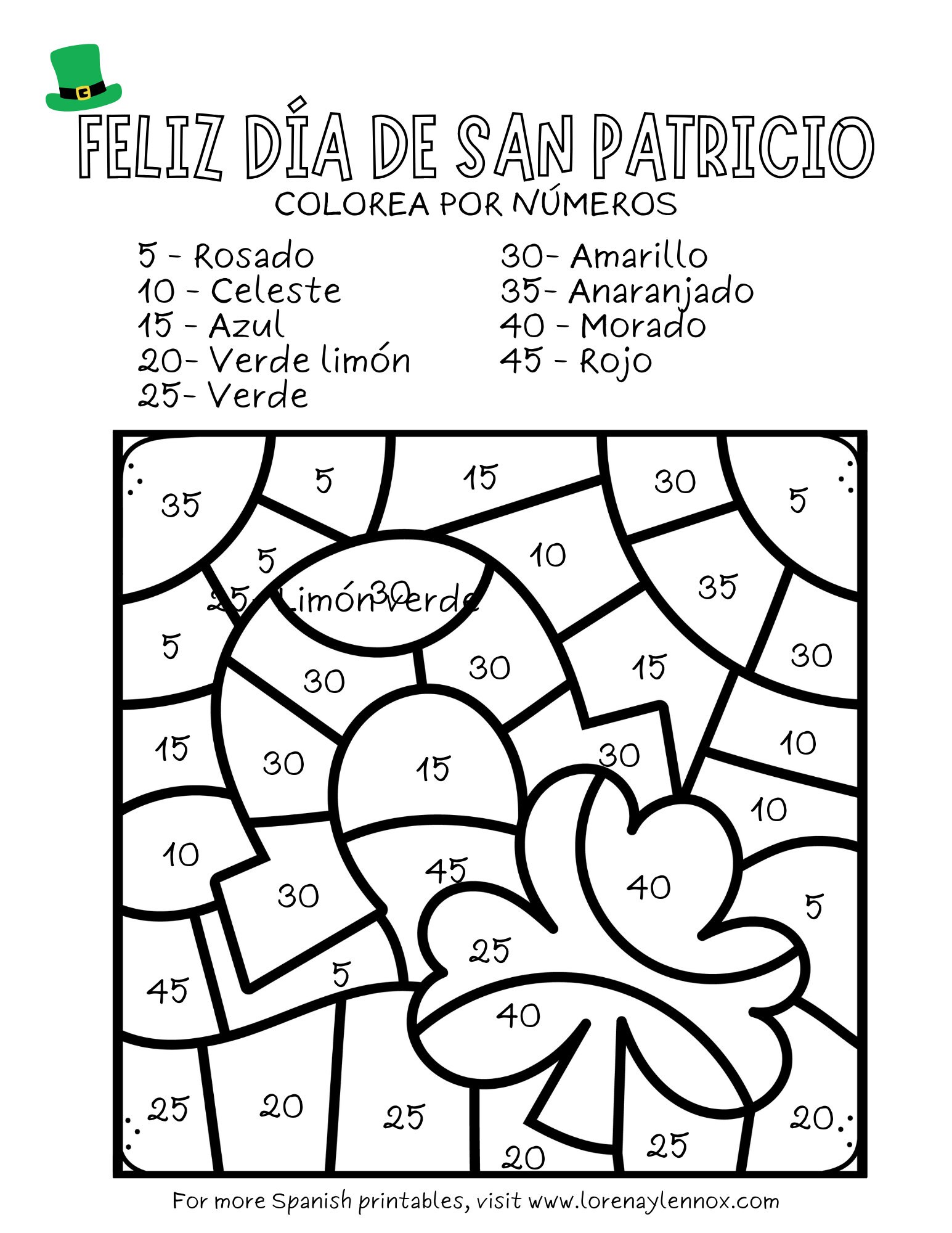 St. Patrick’s Day Color by Number in Spanish - Etsy