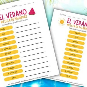 Summer Word Scramble Printable Worksheet in Spanish - Etsy