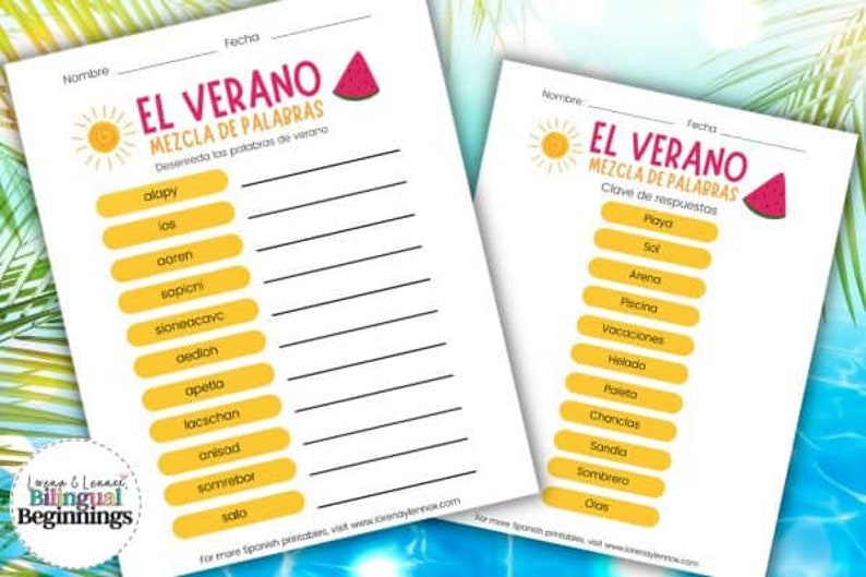 Summer Word Scramble Printable Worksheet in Spanish - Etsy
