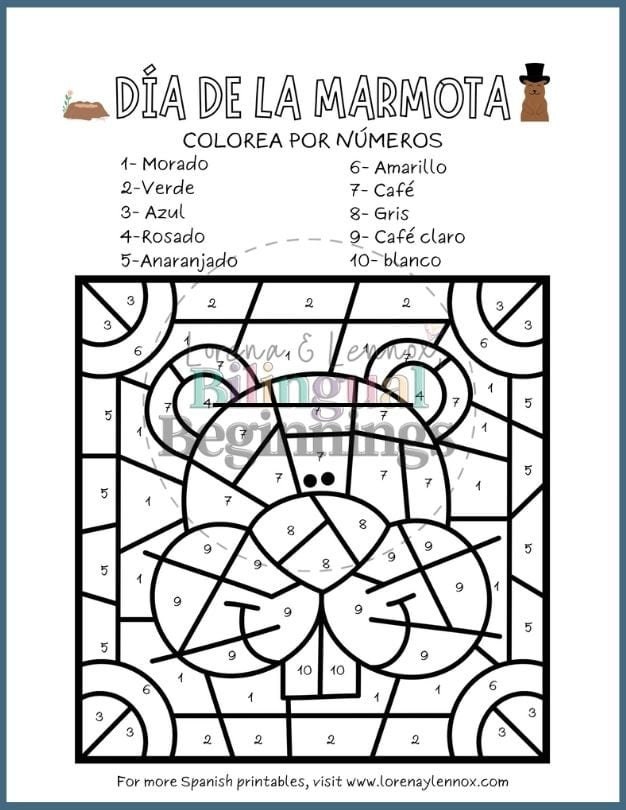 Groundhog Day Color by Number Printables in Spanish (6) - Etsy