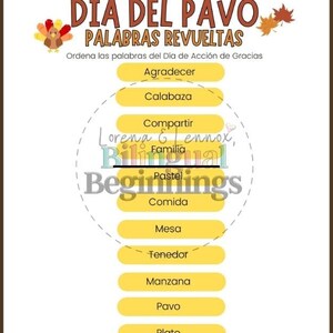 Thanksgiving Word Scramble Printable in Spanish - Etsy
