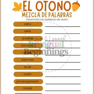 Fall Word Scramble in Spanish - Etsy