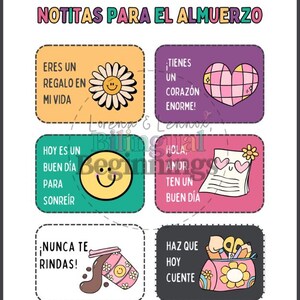 30 Lunchbox Notes (notitas Para El Almuerzo) in Spanish - Etsy