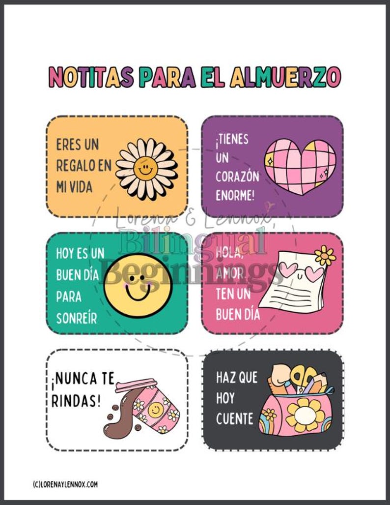 30 Lunchbox Notes (notitas Para El Almuerzo) in Spanish - Etsy