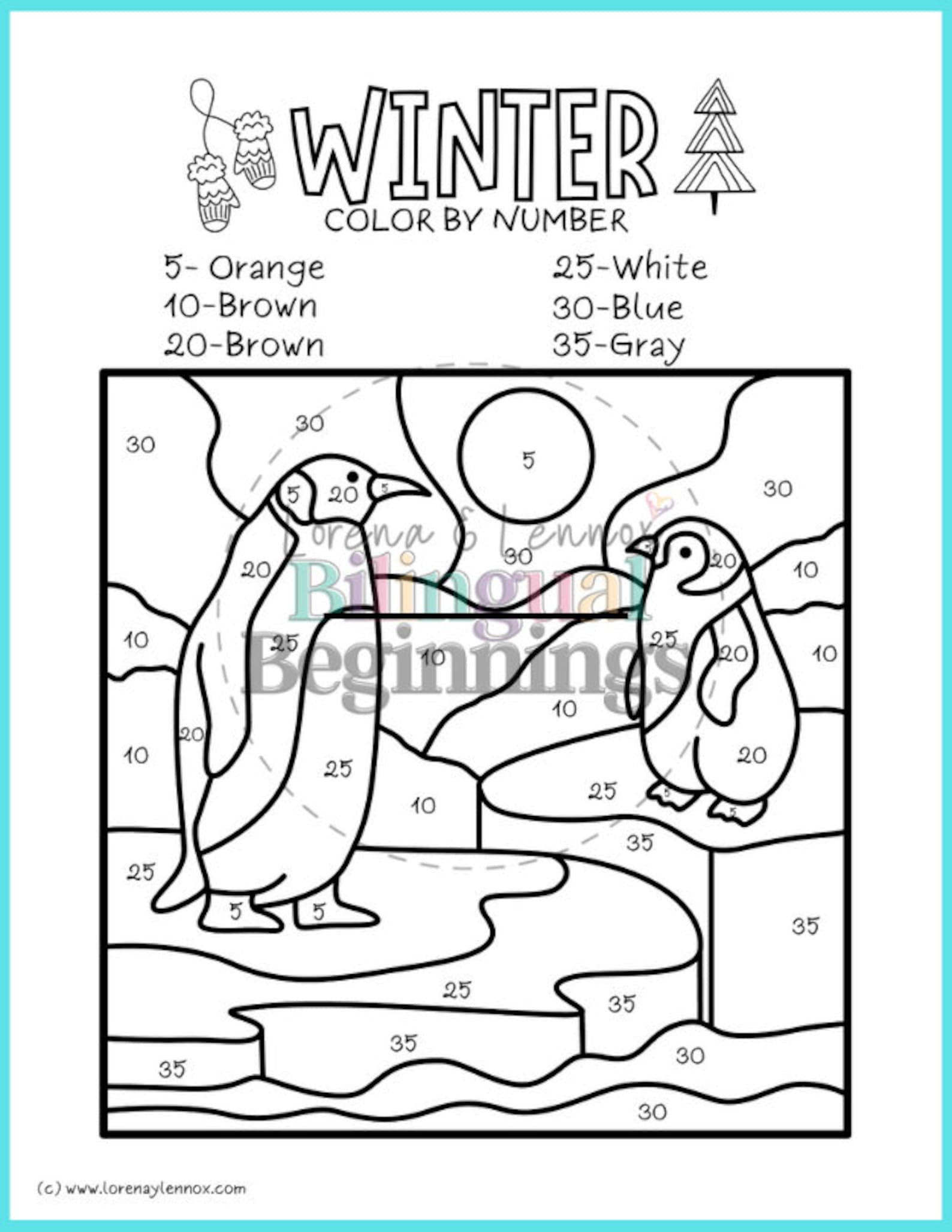 Winter Color by Number Printables - Etsy
