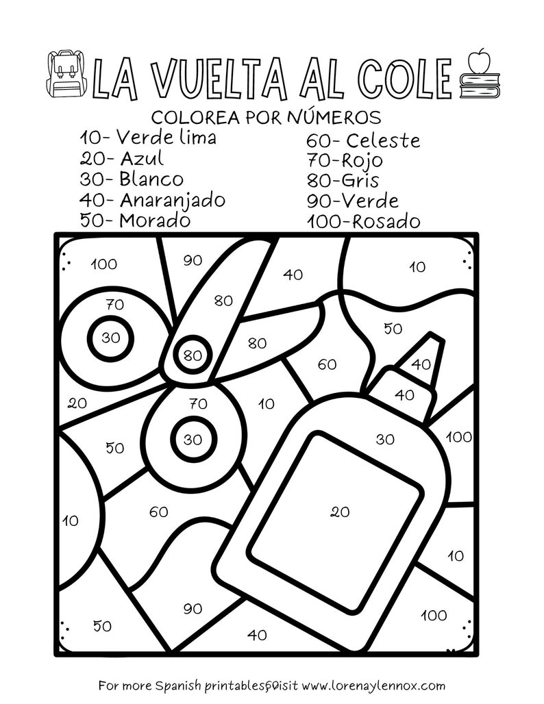 Back-to-school Color by Number Pages in Spanish - Etsy