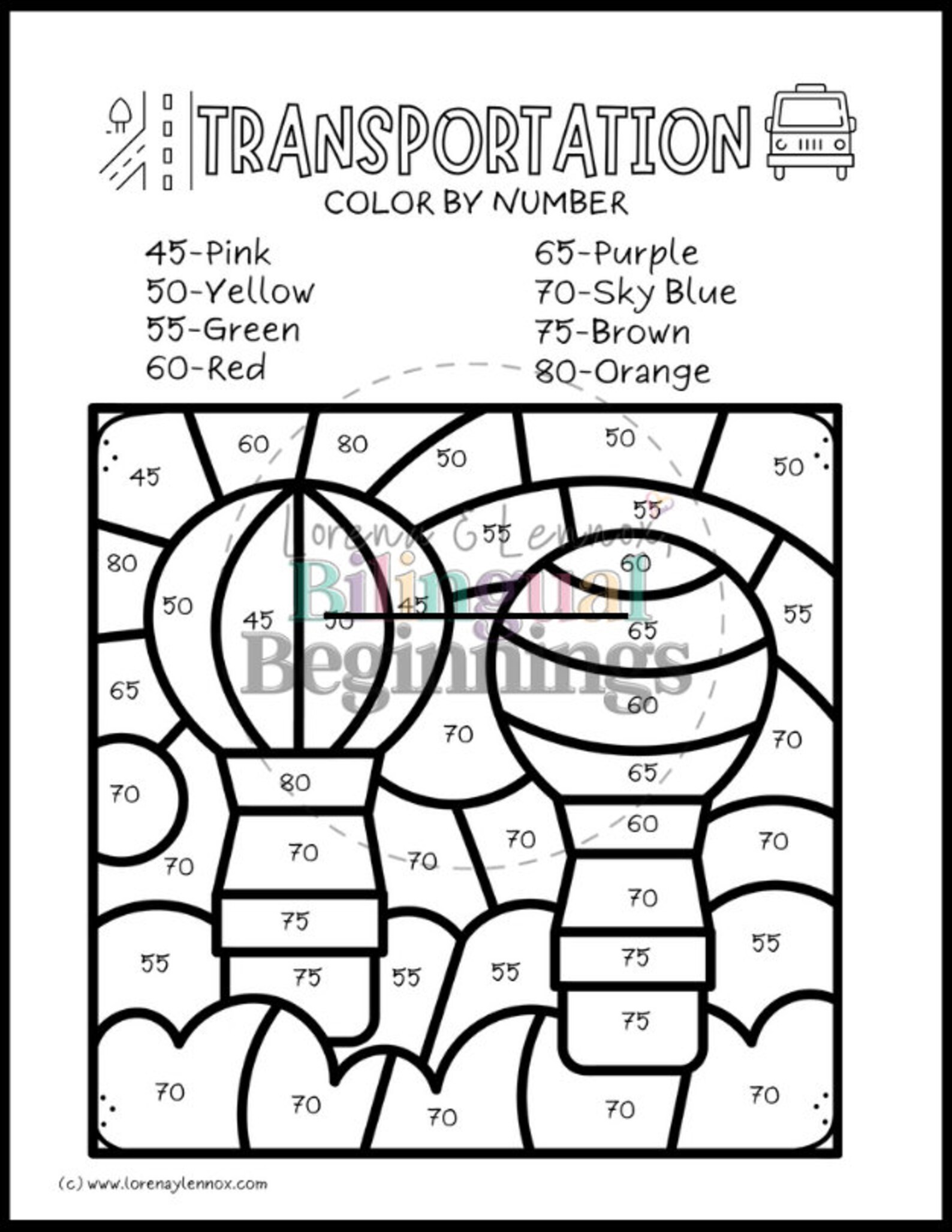 Transportation-themed Color by Number Printables - Engaging Educational ...