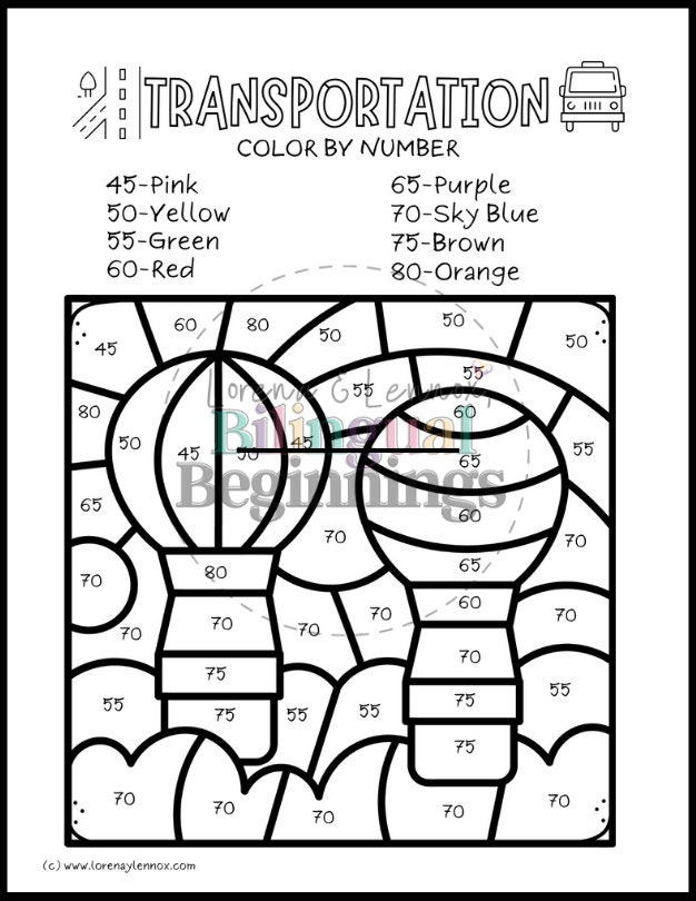 Transportation-themed Color by Number Printables - Engaging Educational ...