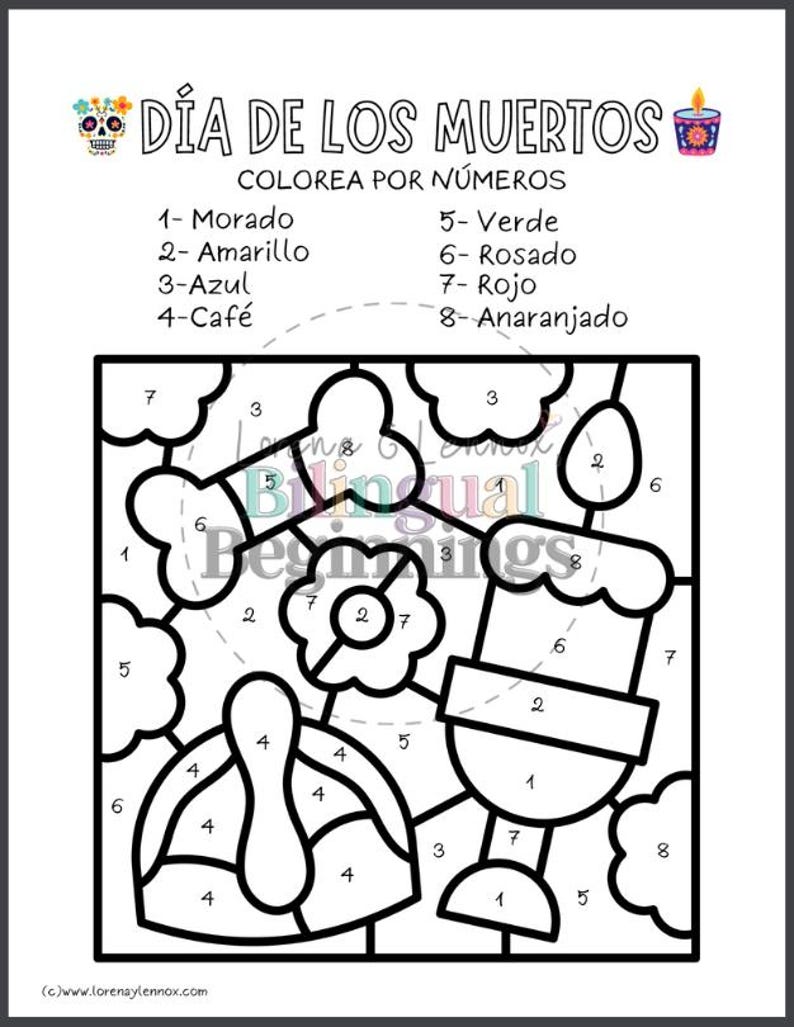 8 imprimibles para colorear por números del Día de los Muertos en ...