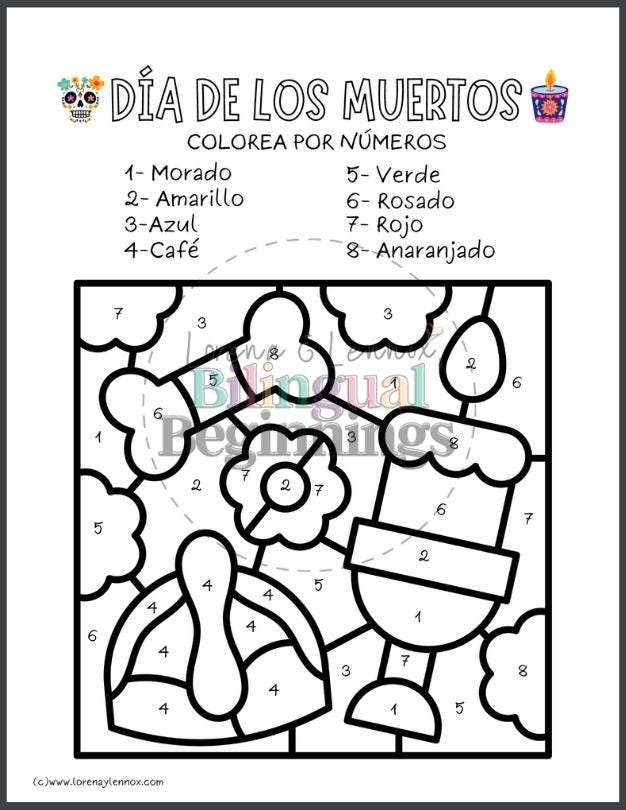 8 imprimibles para colorear por números del Día de los Muertos en ...