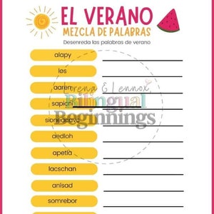 Summer Word Scramble Printable Worksheet in Spanish - Etsy