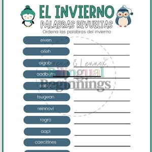 Winter Word Scramble Printable in Spanish - Etsy
