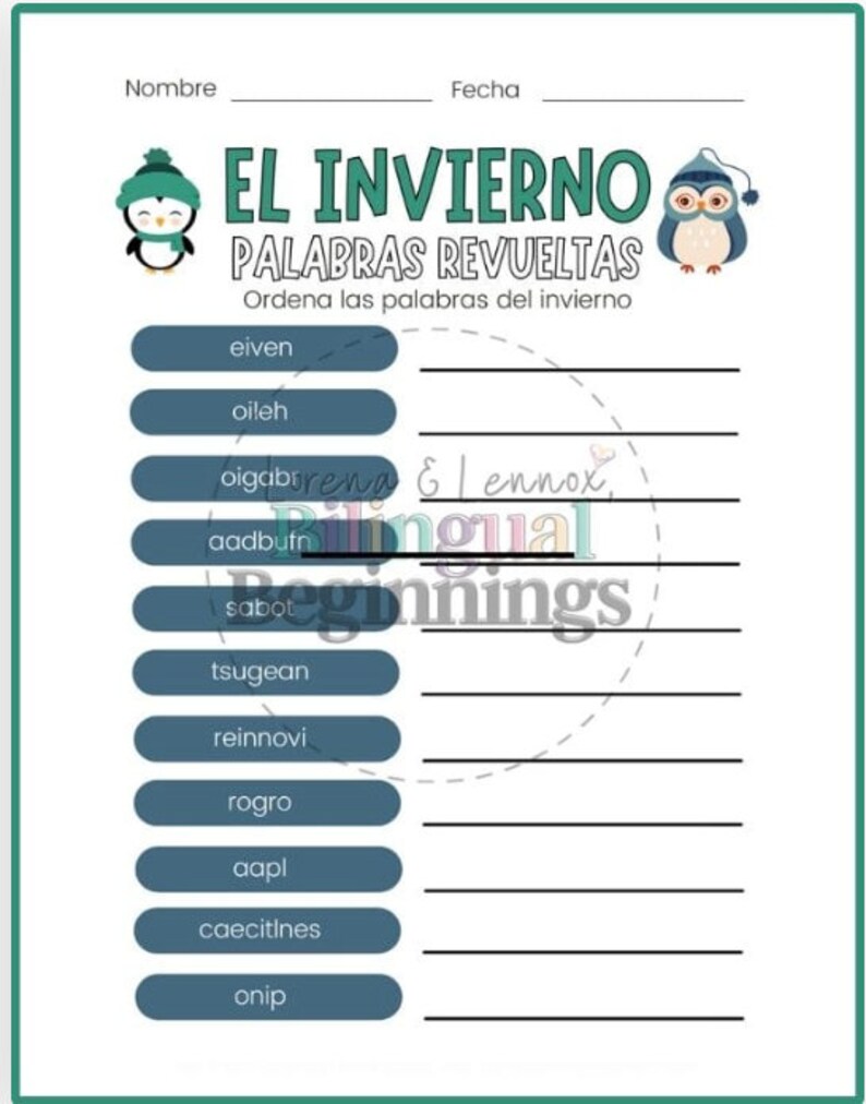 Winter Word Scramble Printable in Spanish - Etsy