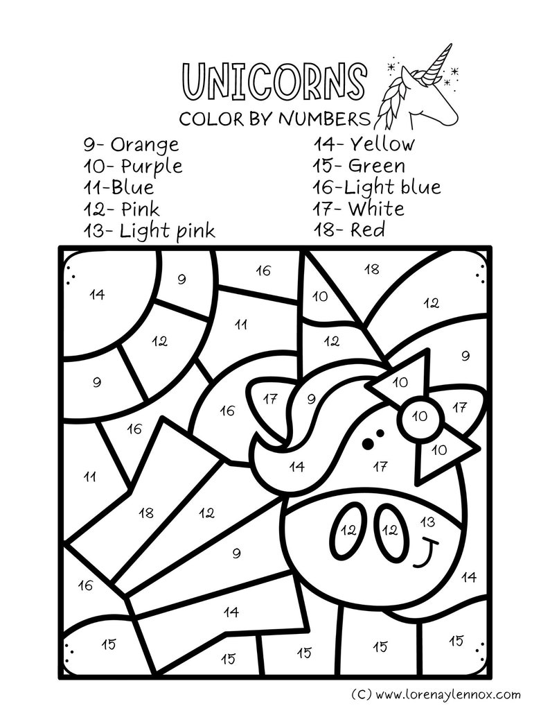 Color by Number Unicorn Coloring Pages in English - Etsy