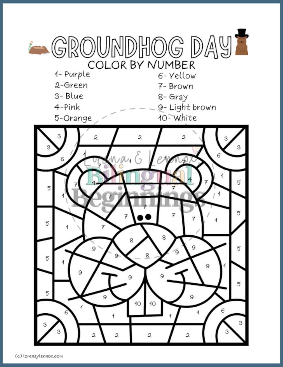 Groundhog Day Color by Number Printables english - Etsy