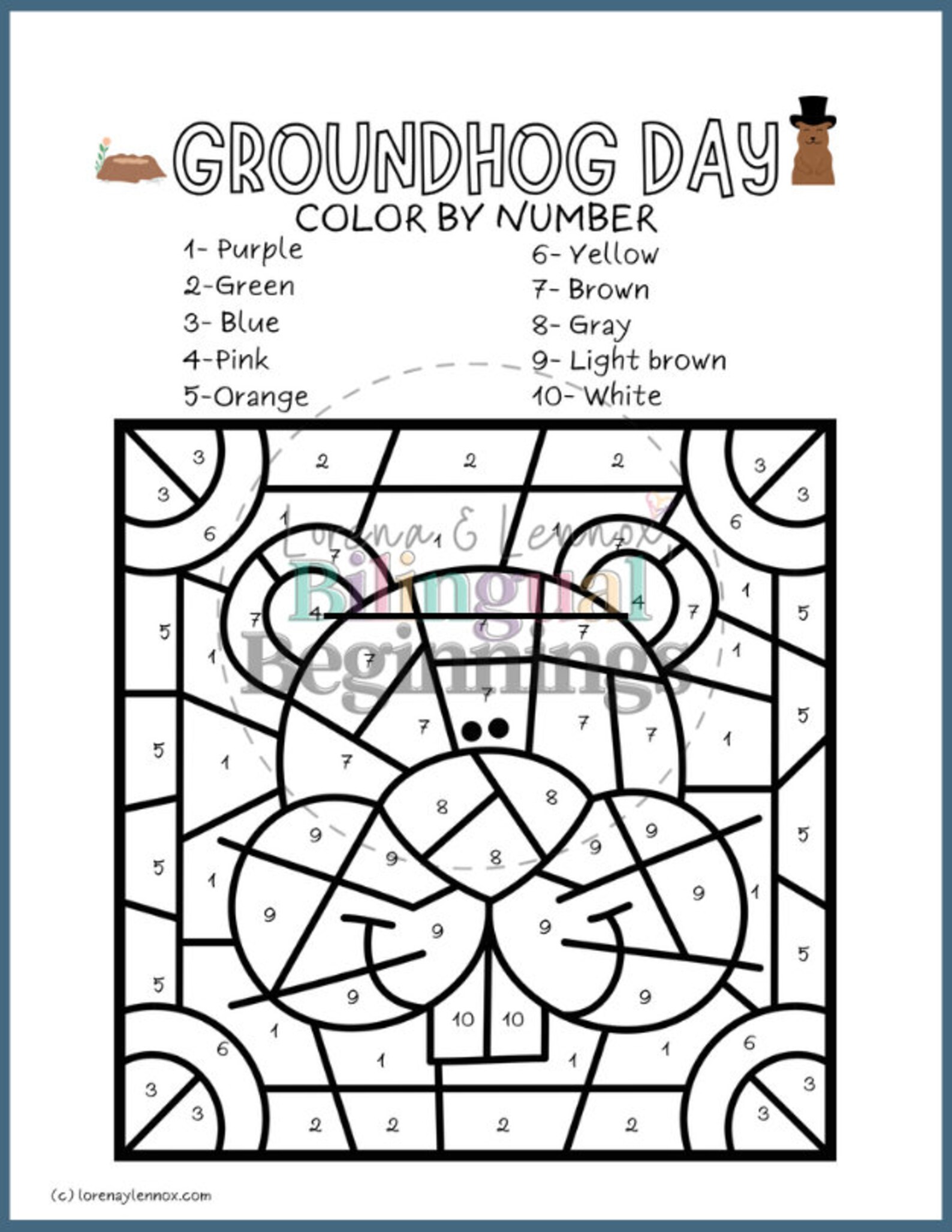 Groundhog Day Color by Number Printables english - Etsy