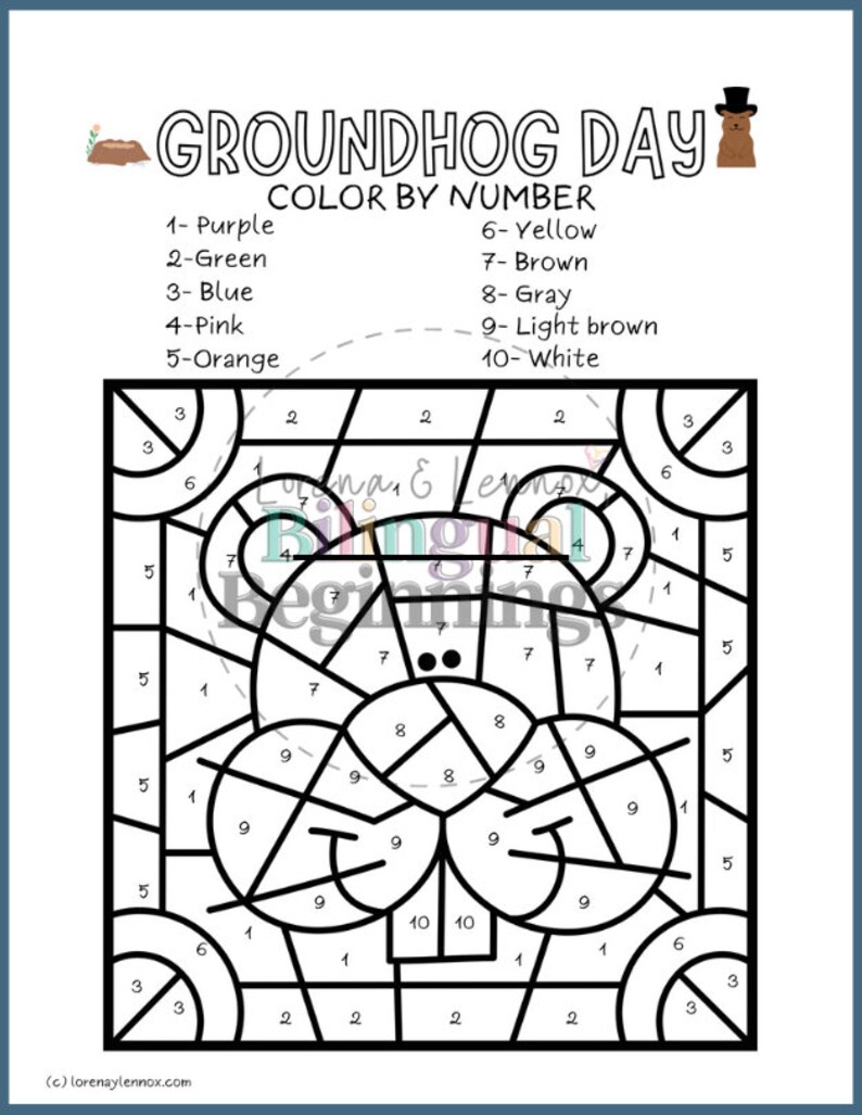 Groundhog Day Color by Number Printables english - Etsy