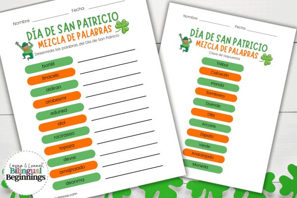 St. Patrick's Day Word Scramble in Spanish - Etsy