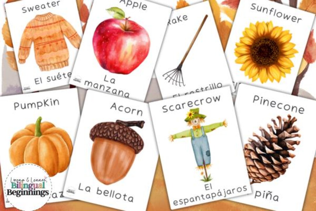 23 Bilingual Spanish/english Fall Flashcards - Etsy