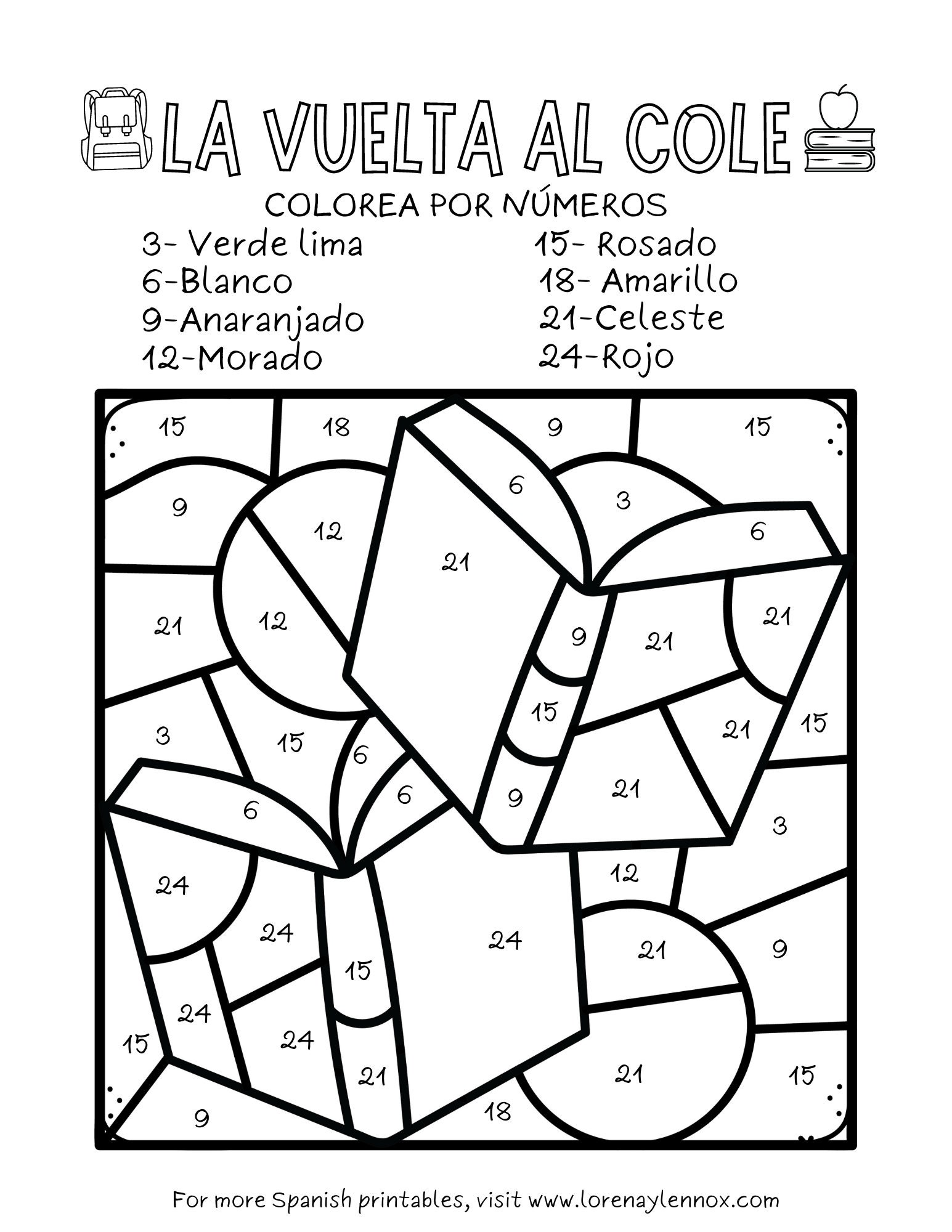 Back-to-school Color by Number Pages in Spanish - Etsy