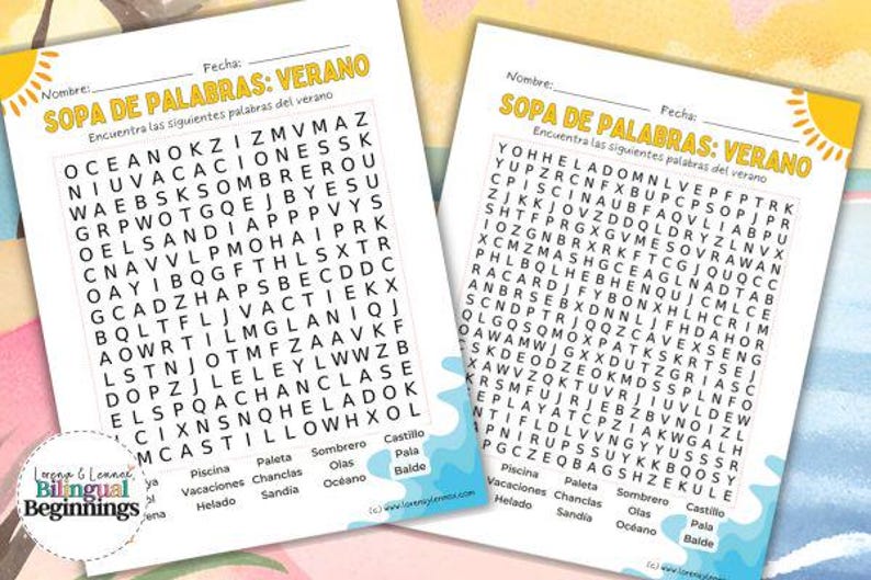 Summer Word Search in Spanish - Etsy